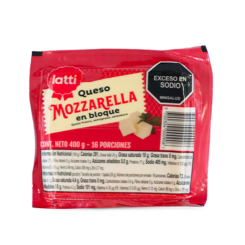 QUESO MOZZARELLA TAJADO LATTI 400 GRS | d1